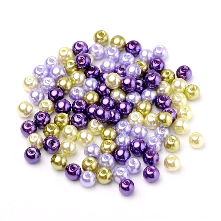 PER301 Perły szklane powlekane woskowane kule 6mm 200szt mix lawendowo ...